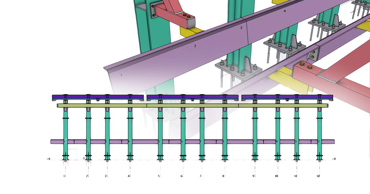 Steel structure under the chutes of the underground storage tank | Tekla